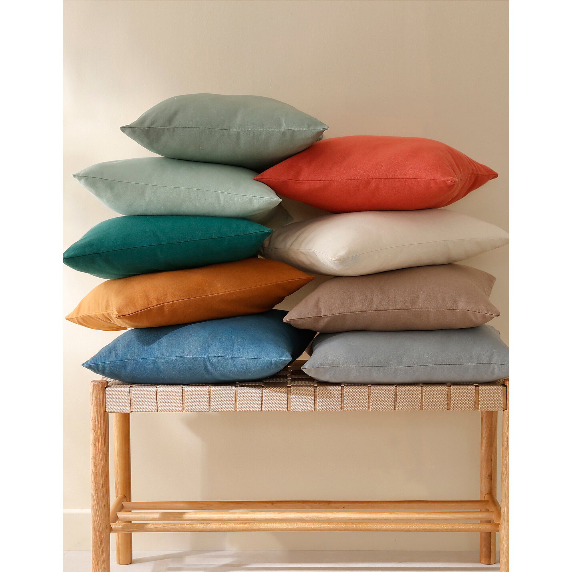 Housse de coussin unie bachette - lot de 2, eucalyptus | Blancheporte