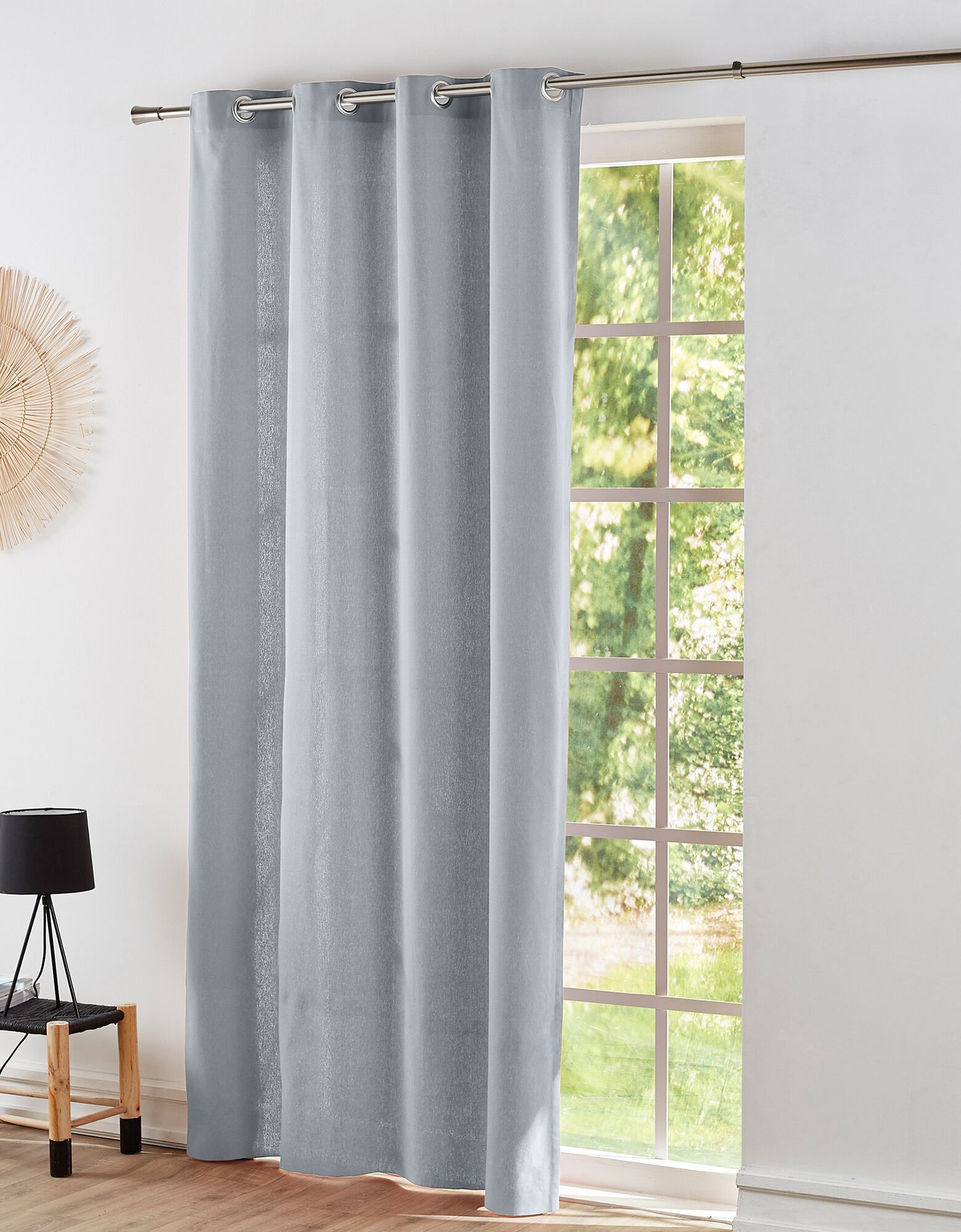 Rideau bachette uni tamisant oeillets, gris perle | Blancheporte