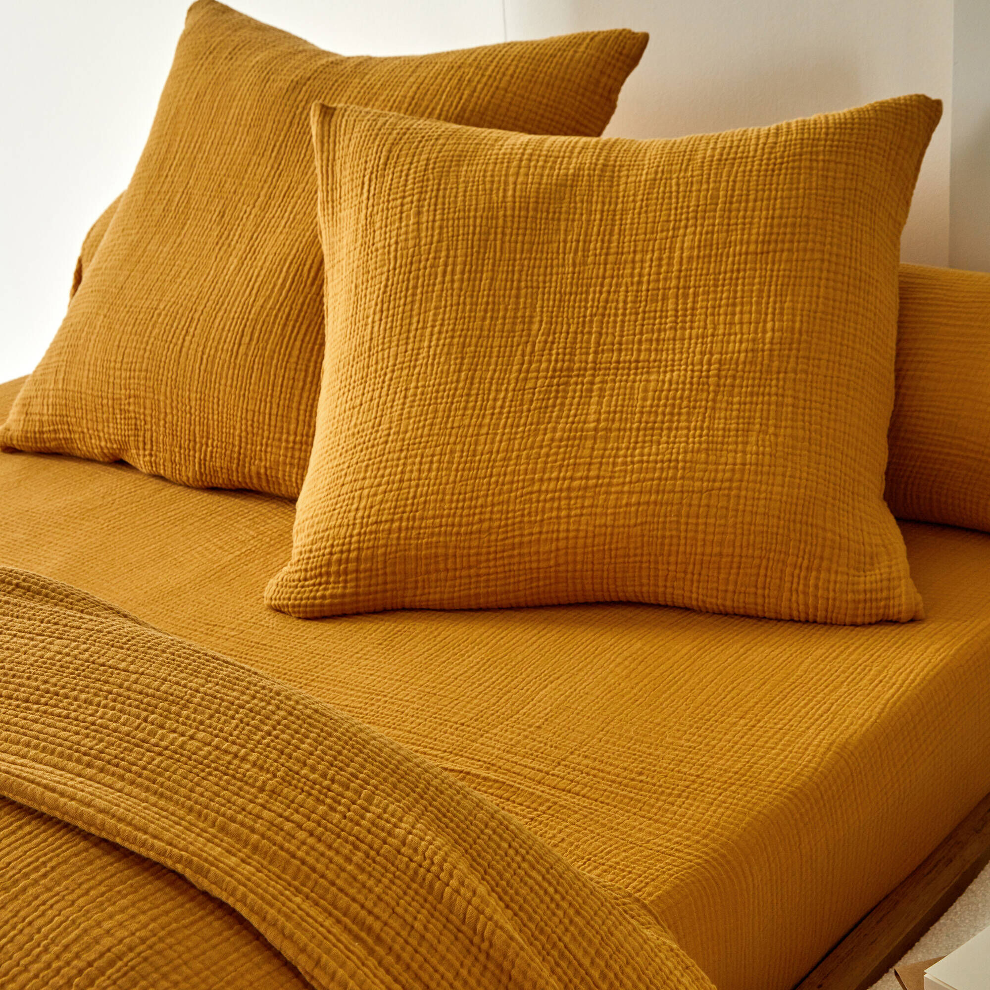 Linge de lit uni en triple gaze de coton, miel | Blancheporte