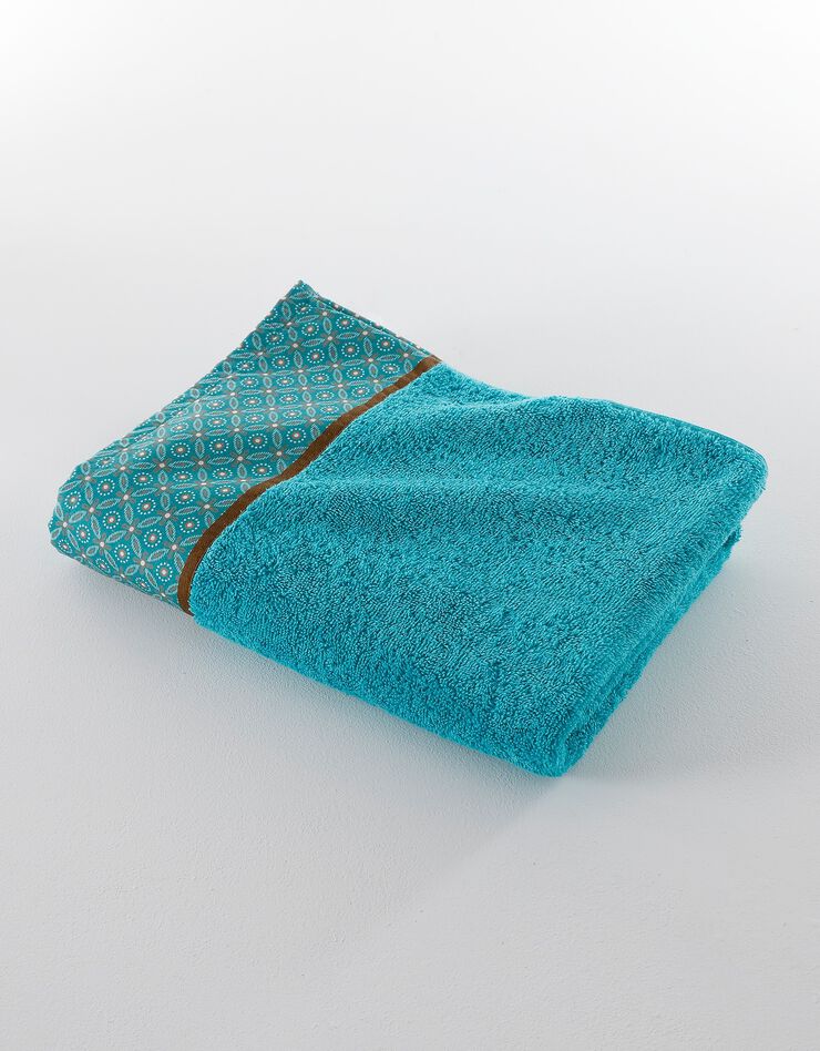 Éponge coton liteau motif géométrique - 420 g/m², émeraude | Blancheporte