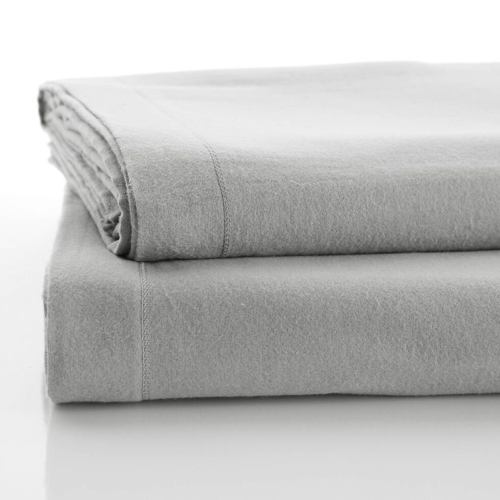 Linge de lit uni flanelle, gris clair | Blancheporte