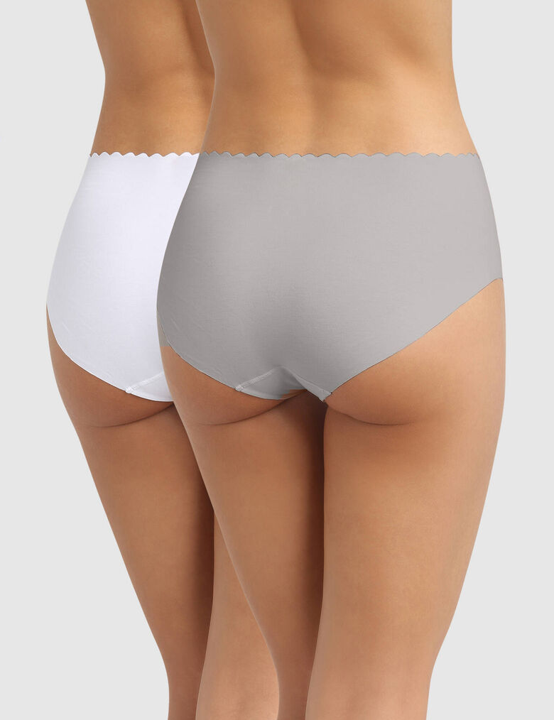 Culotte coton stretch Body Touch - Lot de 2, blanc + gris | Blancheporte