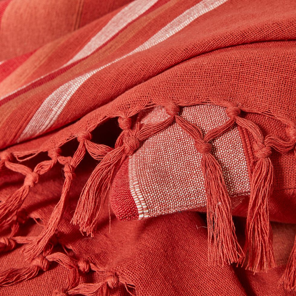 Plaid jeté multicolore coton tissage artisanal, terracotta | Blancheporte