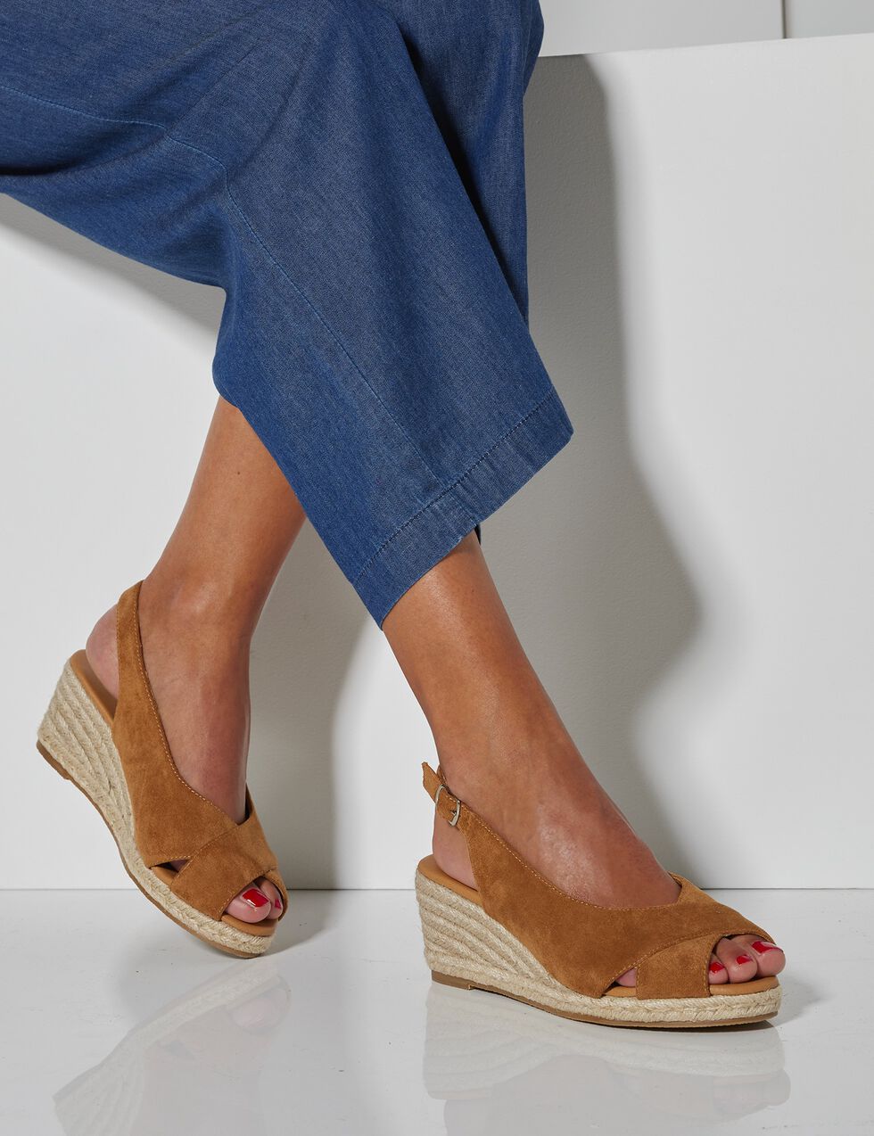 Sandales compensées corde à talon et bout ouverts, caramel | Blancheporte