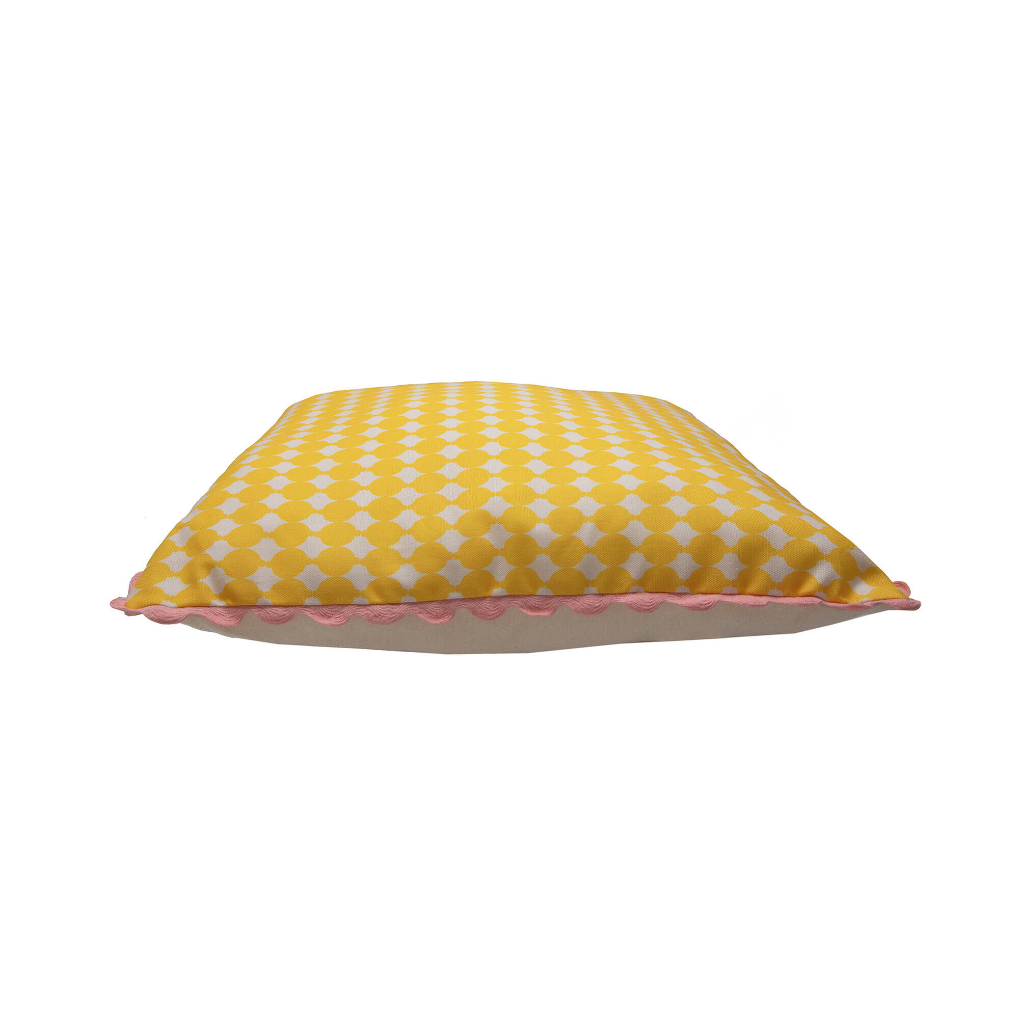 Coussin imprimé bicolore galon écailles, jaune / blanc | Blancheporte