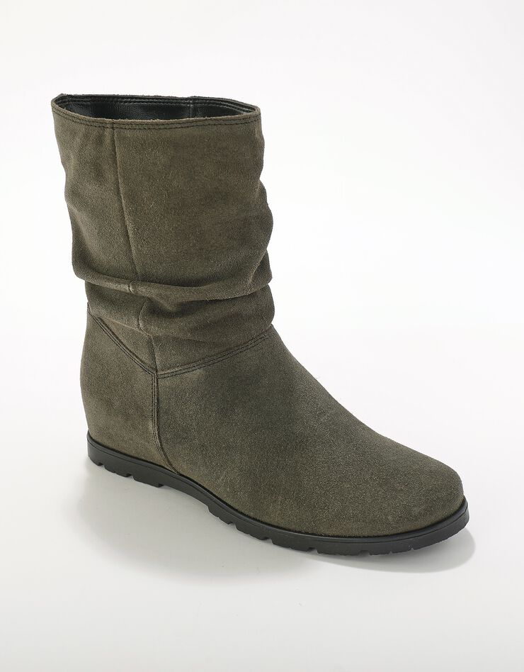 Bottes plissées mi-hautes en daim avec semelle compensée invisible ...