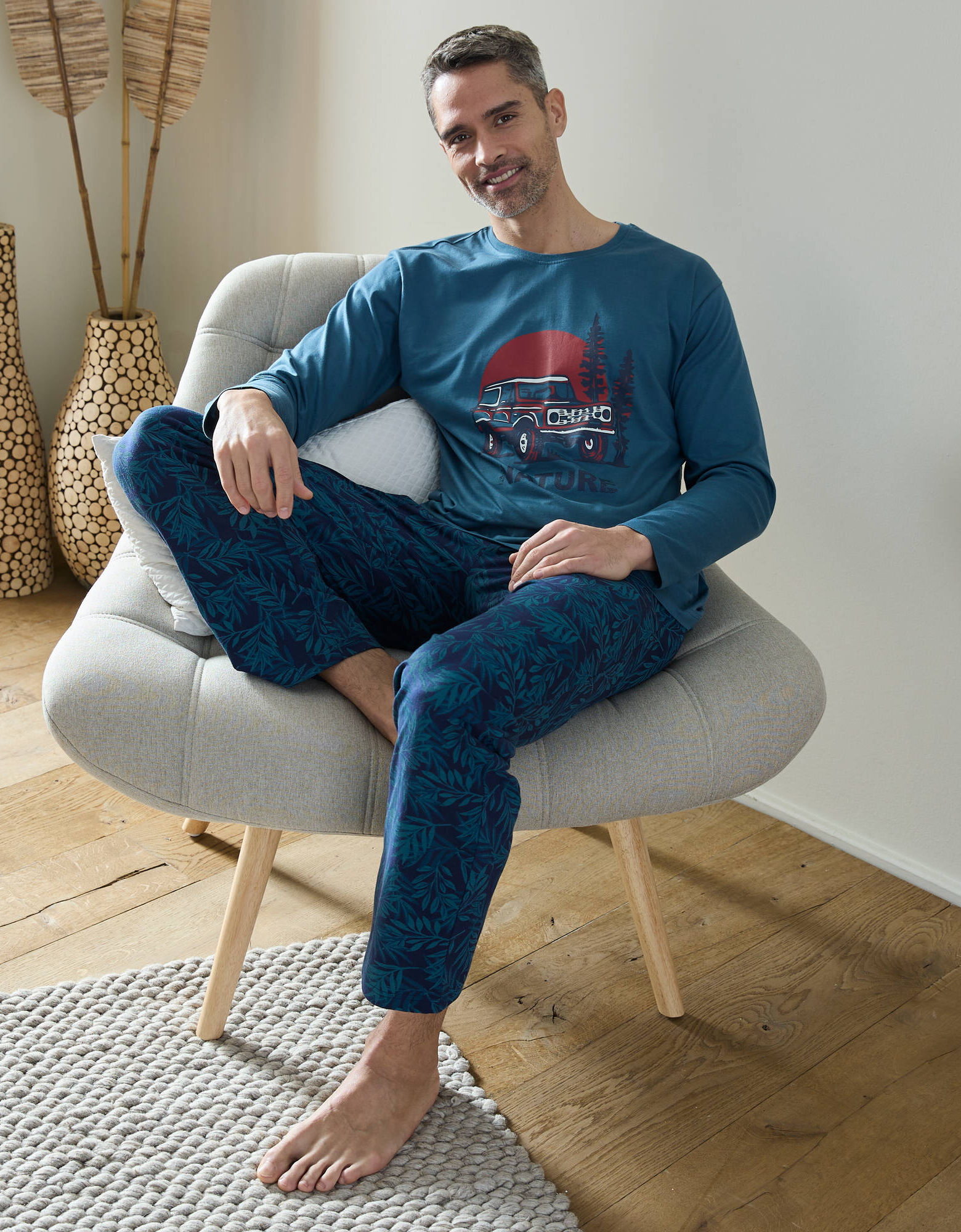 Pantalon de pyjama imprimé, bleu | Blancheporte