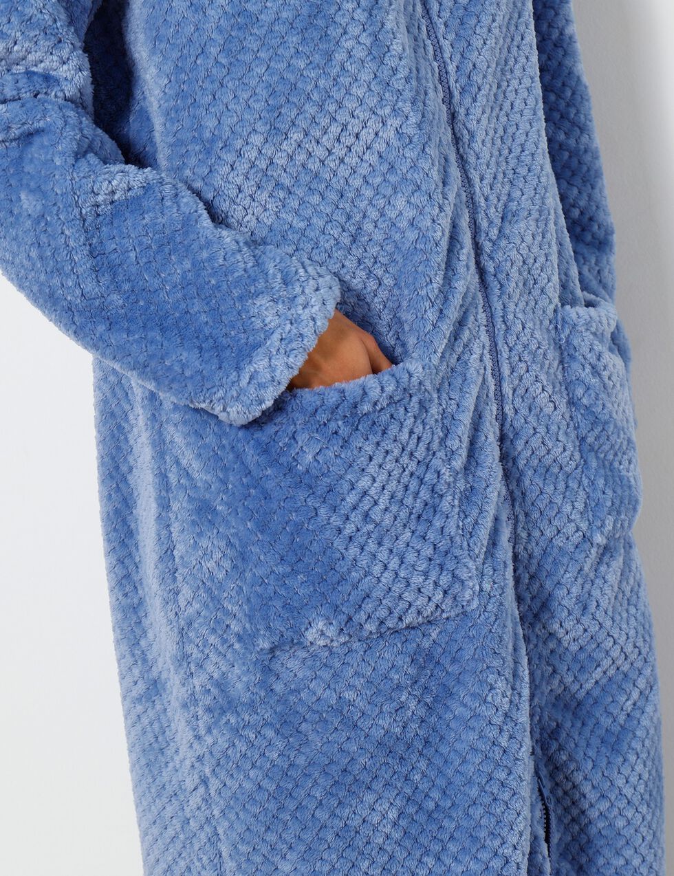 Robe de chambre zippée maille polaire texturée, bleu jean | Blancheporte