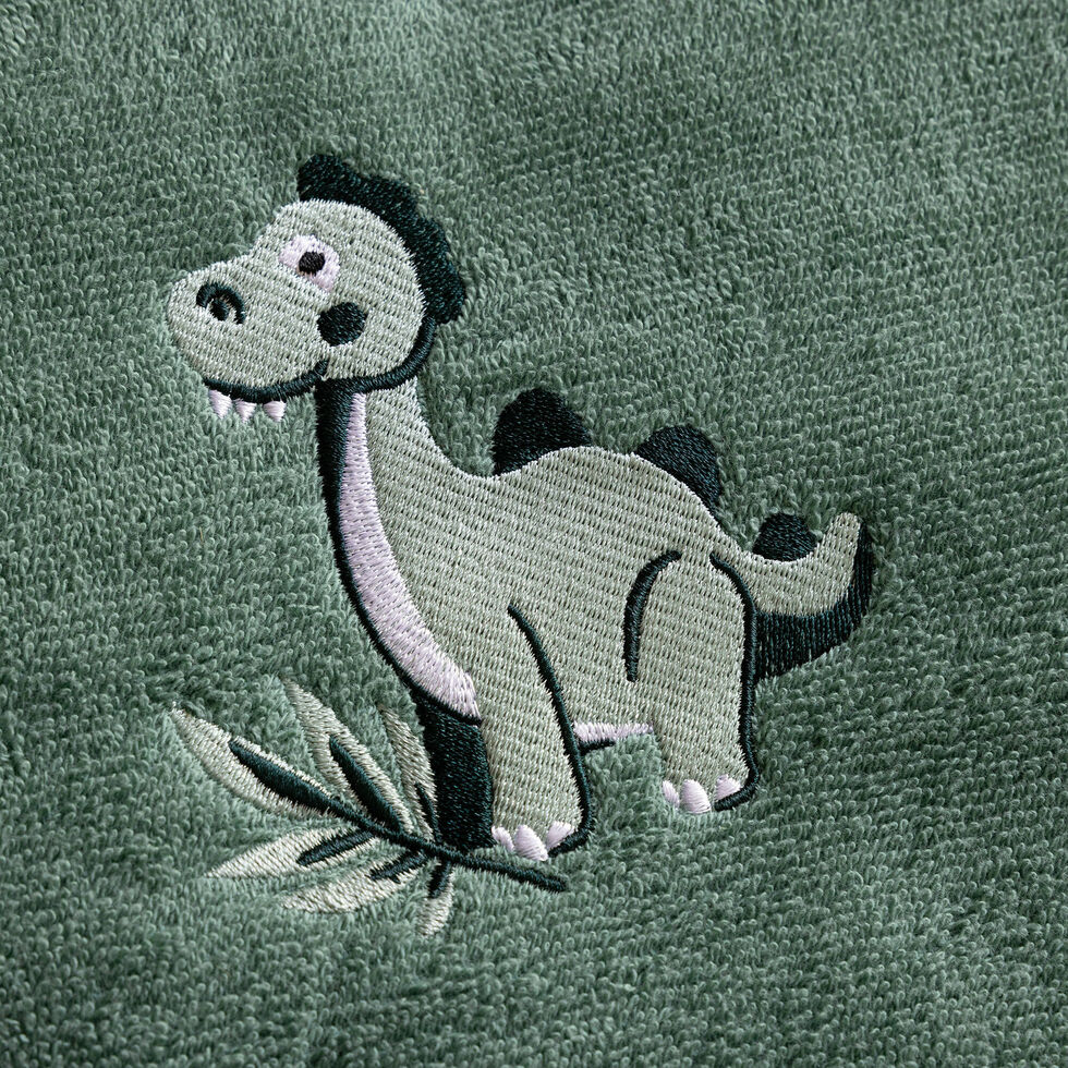 Collection éponge enfant brodée personnalisable dinosaure coton - 380g/m2, eucalyptus | Blancheporte