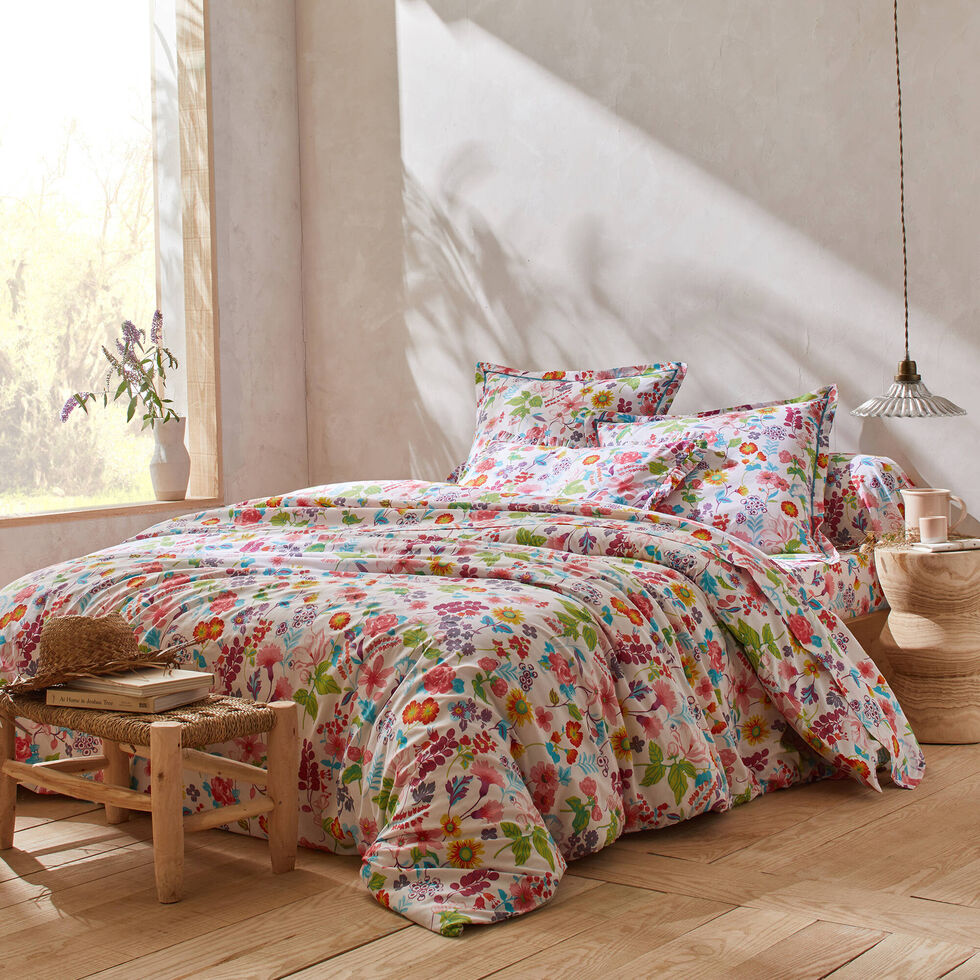 Linge de lit Kelly en coton imprimé floral, blanc | Blancheporte
