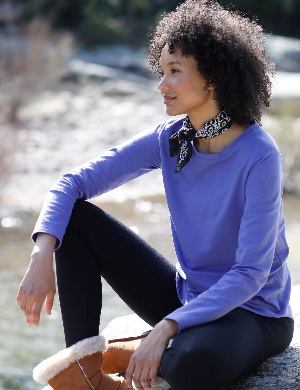 T-shirt molleton anti-froid col rond, violet | Blancheporte