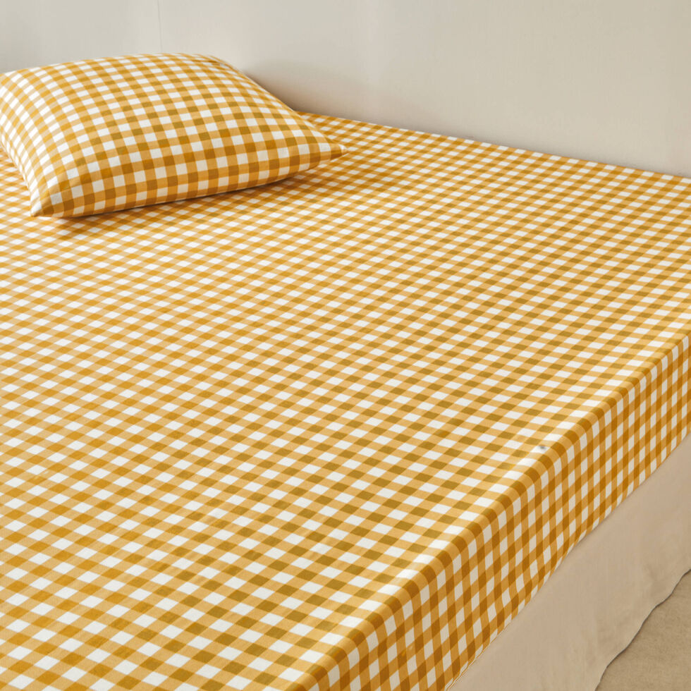 Linge de lit Lou imprimé carreaux - en coton, miel | Blancheporte