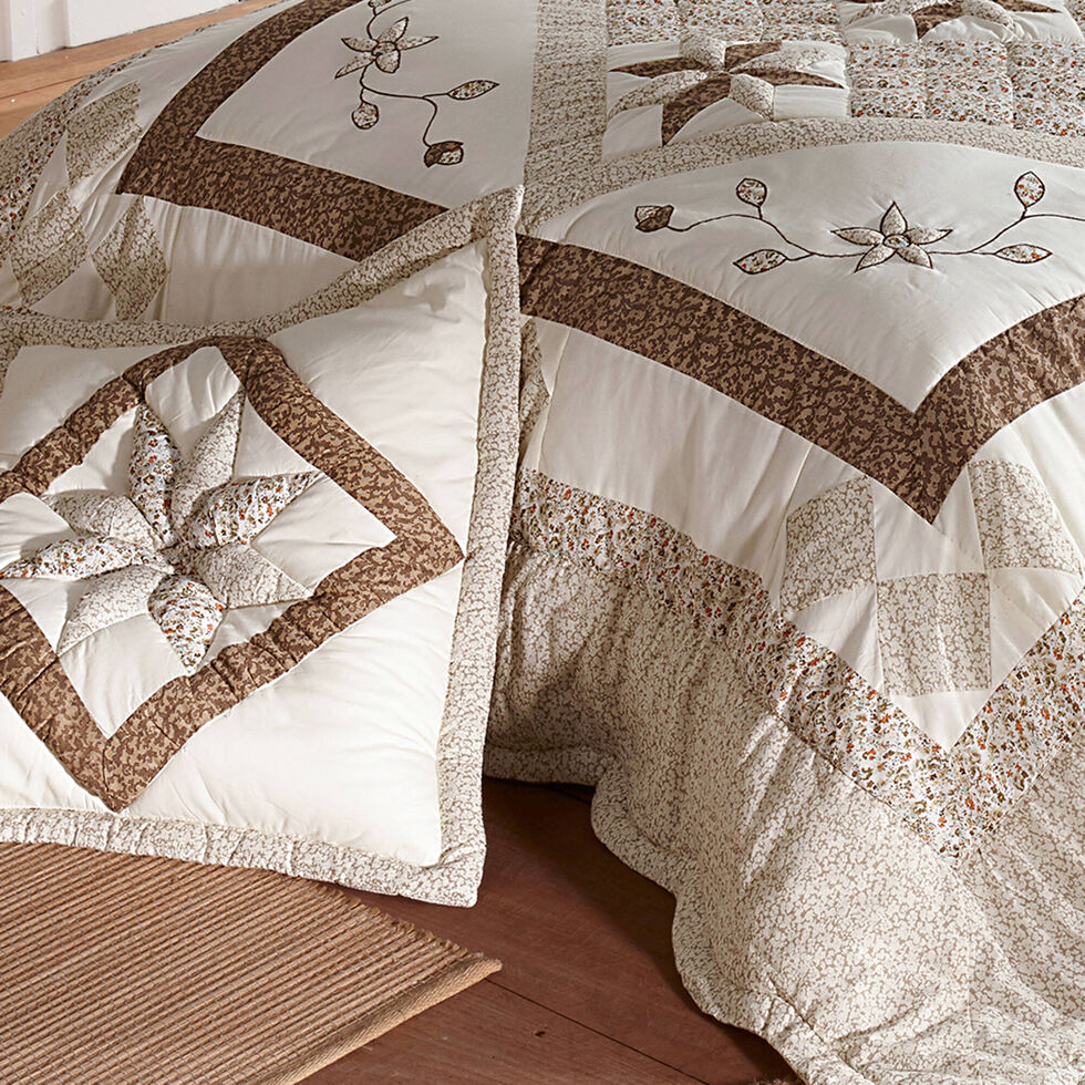 Couvre-lit patchwork imprimé fleurs, taupe | Blancheporte