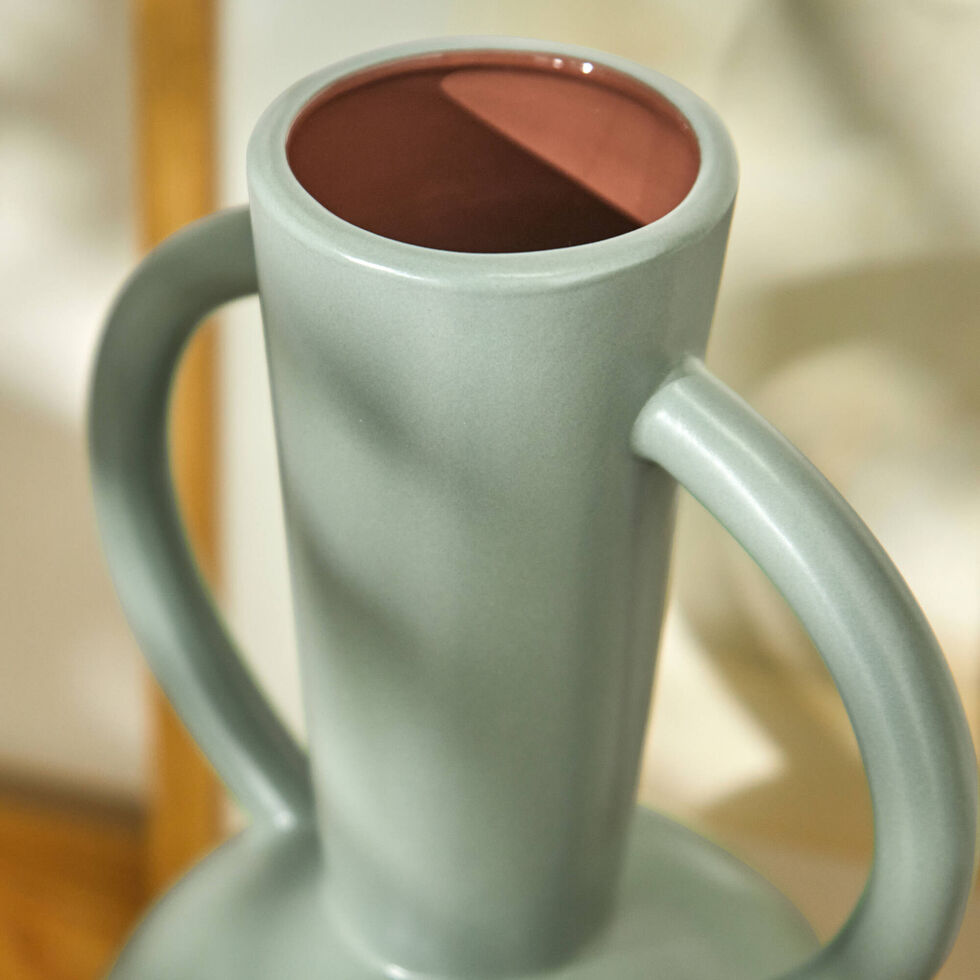 Vase rond céramique, double anses - hauteur 29,5 cm, vert | Blancheporte