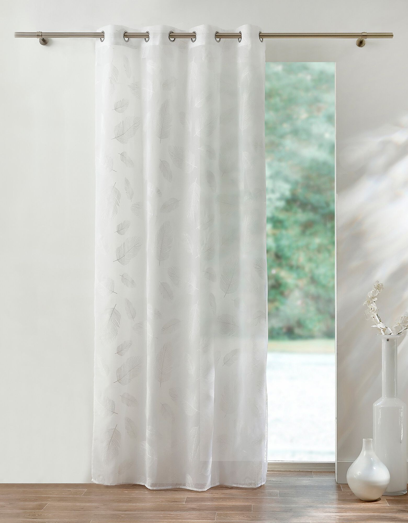 Voilage motif plumes - finition œillets, blanc | Blancheporte