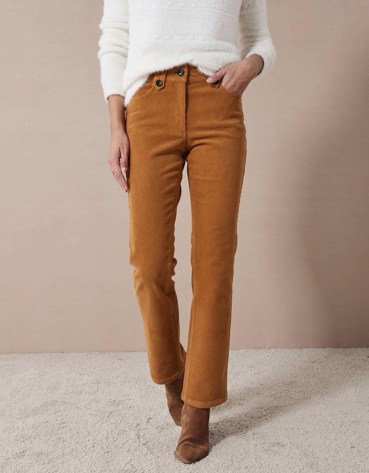 Pantalon droit, velours côtelé, miel | Blancheporte