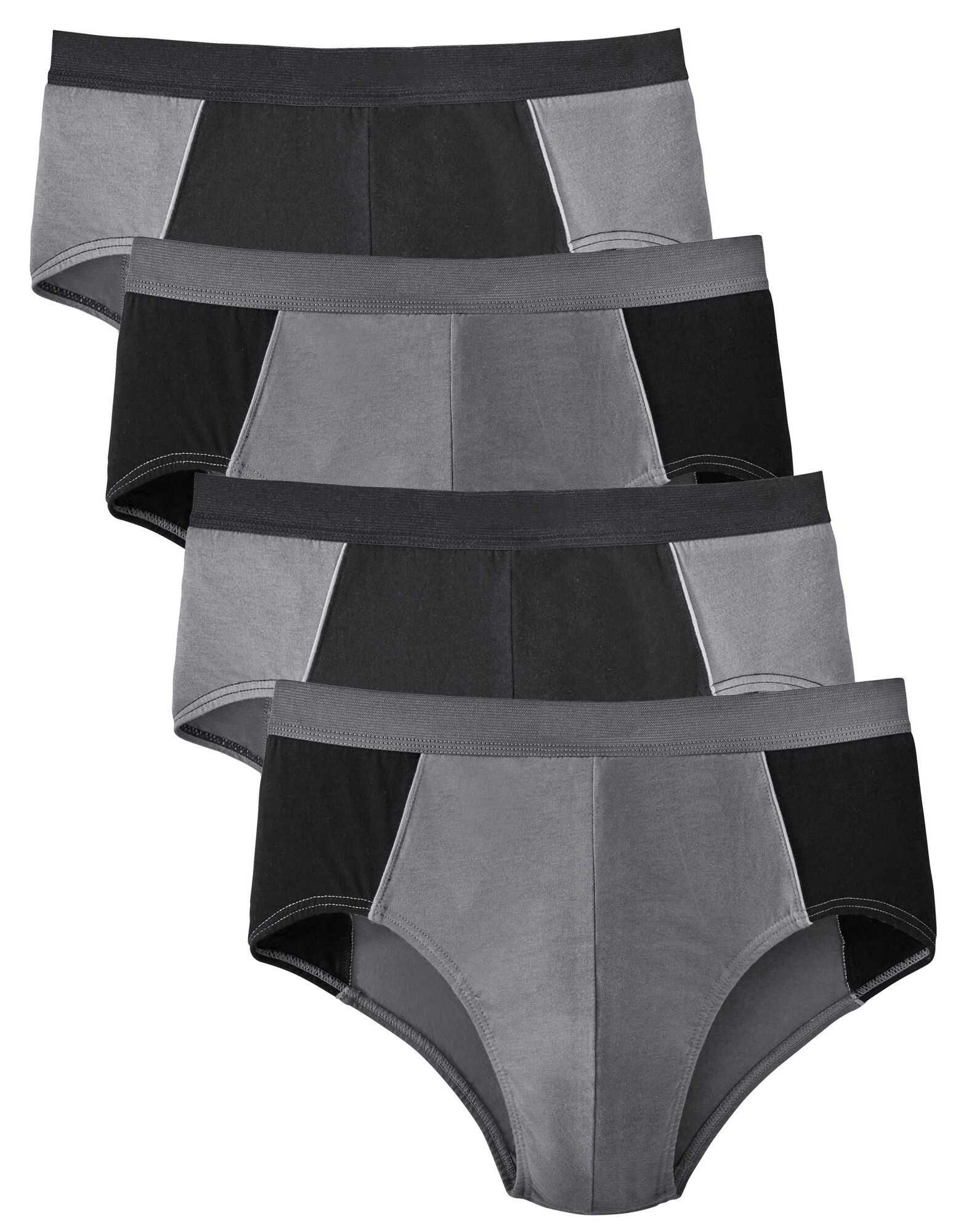 Slip fermé bicolore, taille haute - lot de 4, gris / noir | Blancheporte
