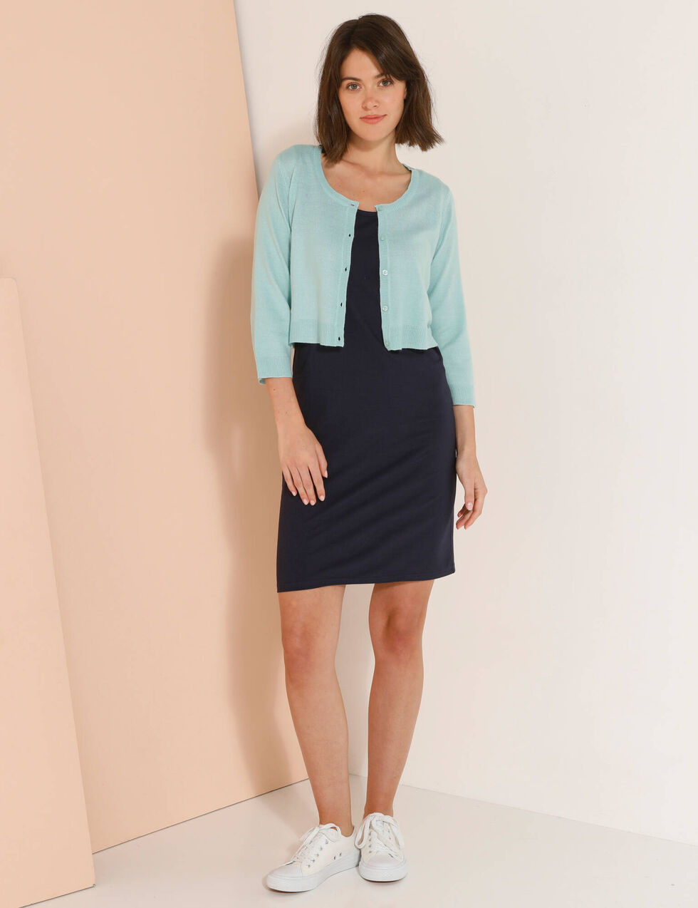 Gilet boléro boutonné, toucher doux, vert d'eau | Blancheporte