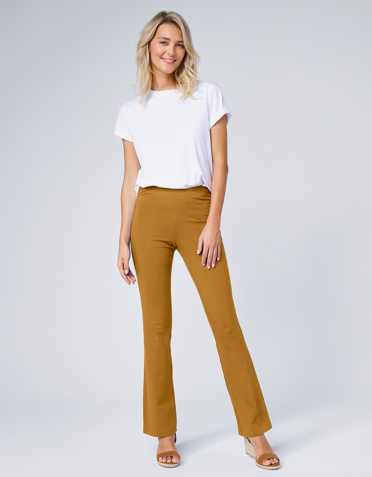 Legging bootcut uni, taille élastiquée, miel | Blancheporte