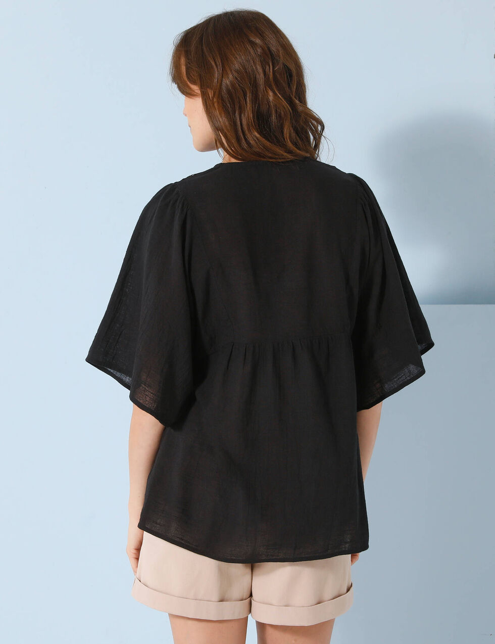 Tunique plastron fantaisie doublé, manches kimono, noir | Blancheporte