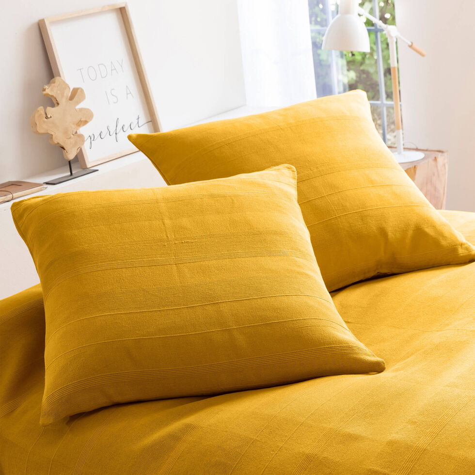 Housse coussin unie coton tissage artisanal - lot de 2, curry ...