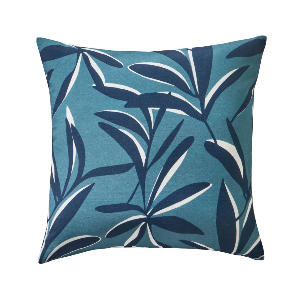 Housse de coussin imprimé feuillage, bleu grisé | Blancheporte