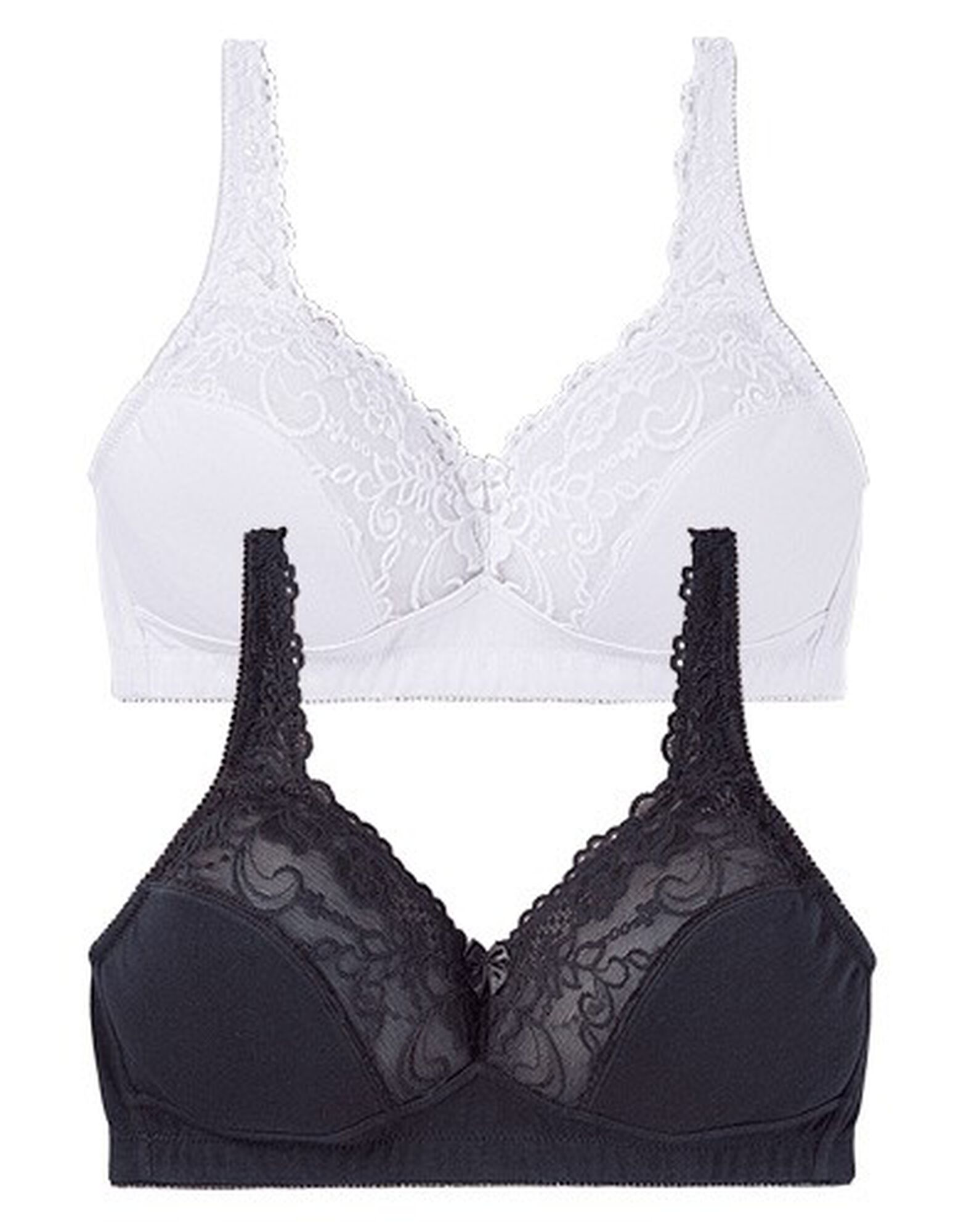 Soutien-gorge coton dentelle sans armatures - lot de 2, blanc + noir ...