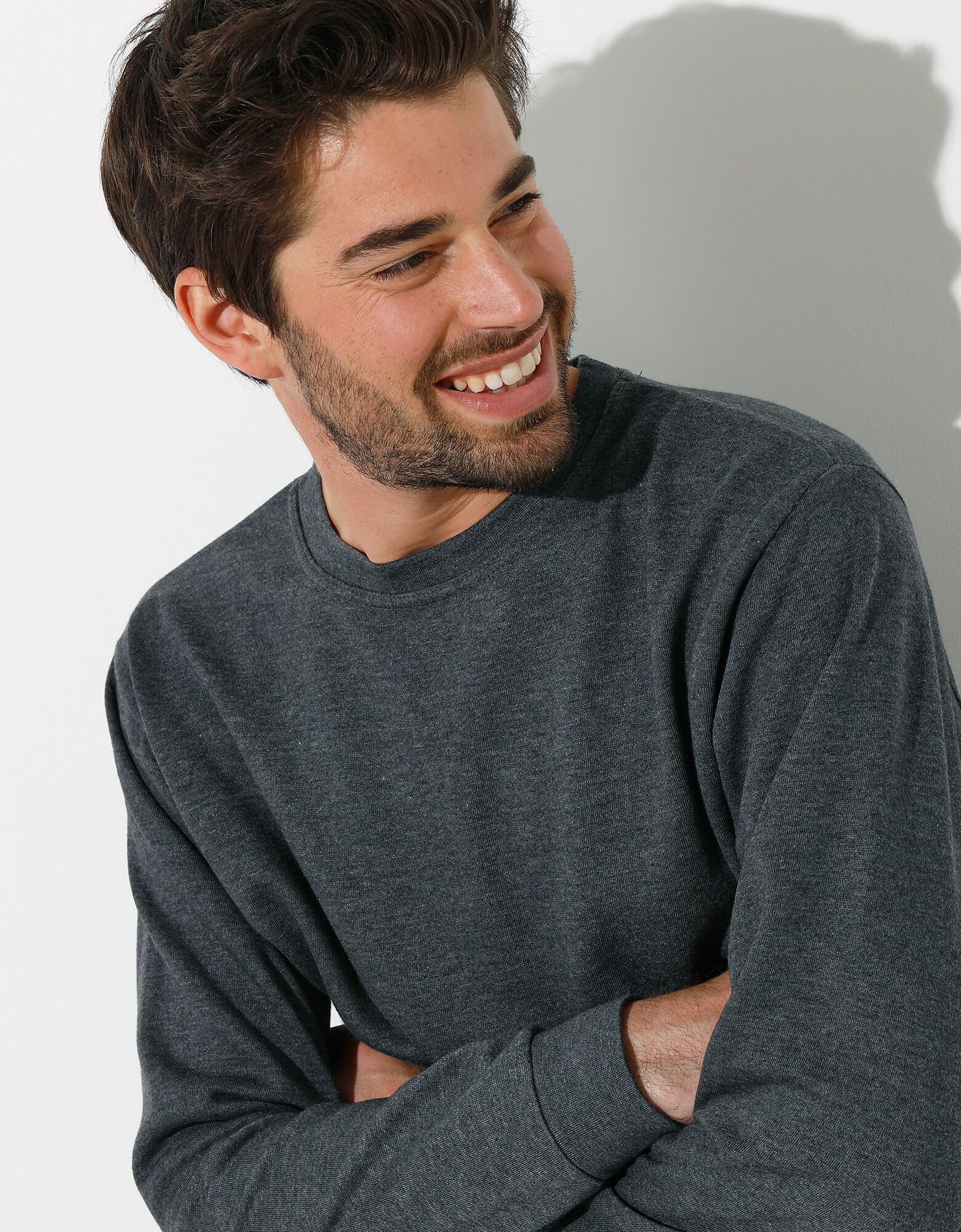 Sweat molleton col rond, anthracite chiné | Blancheporte