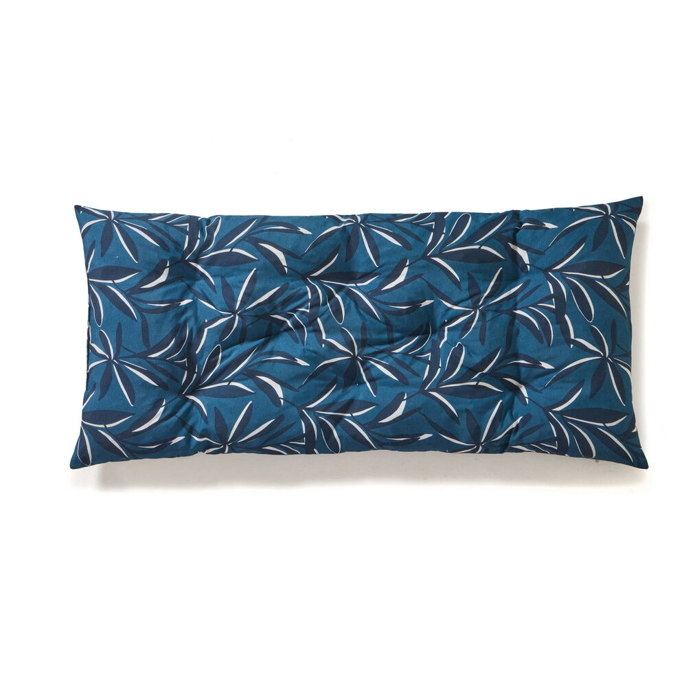 Long coussin de sol imprimé feuillage, bleu | Blancheporte