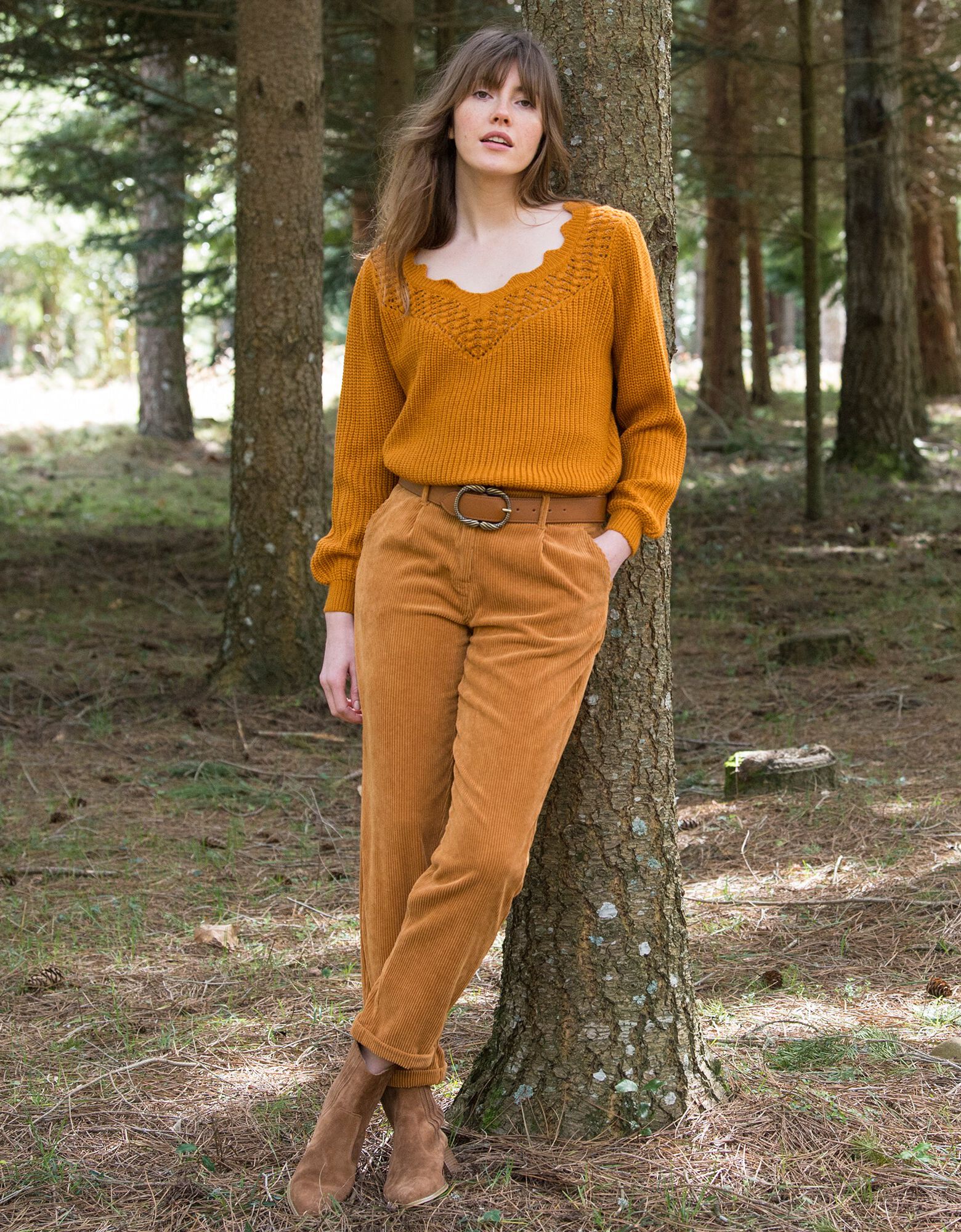 Pantalon 7/8ème, velours, miel | Blancheporte
