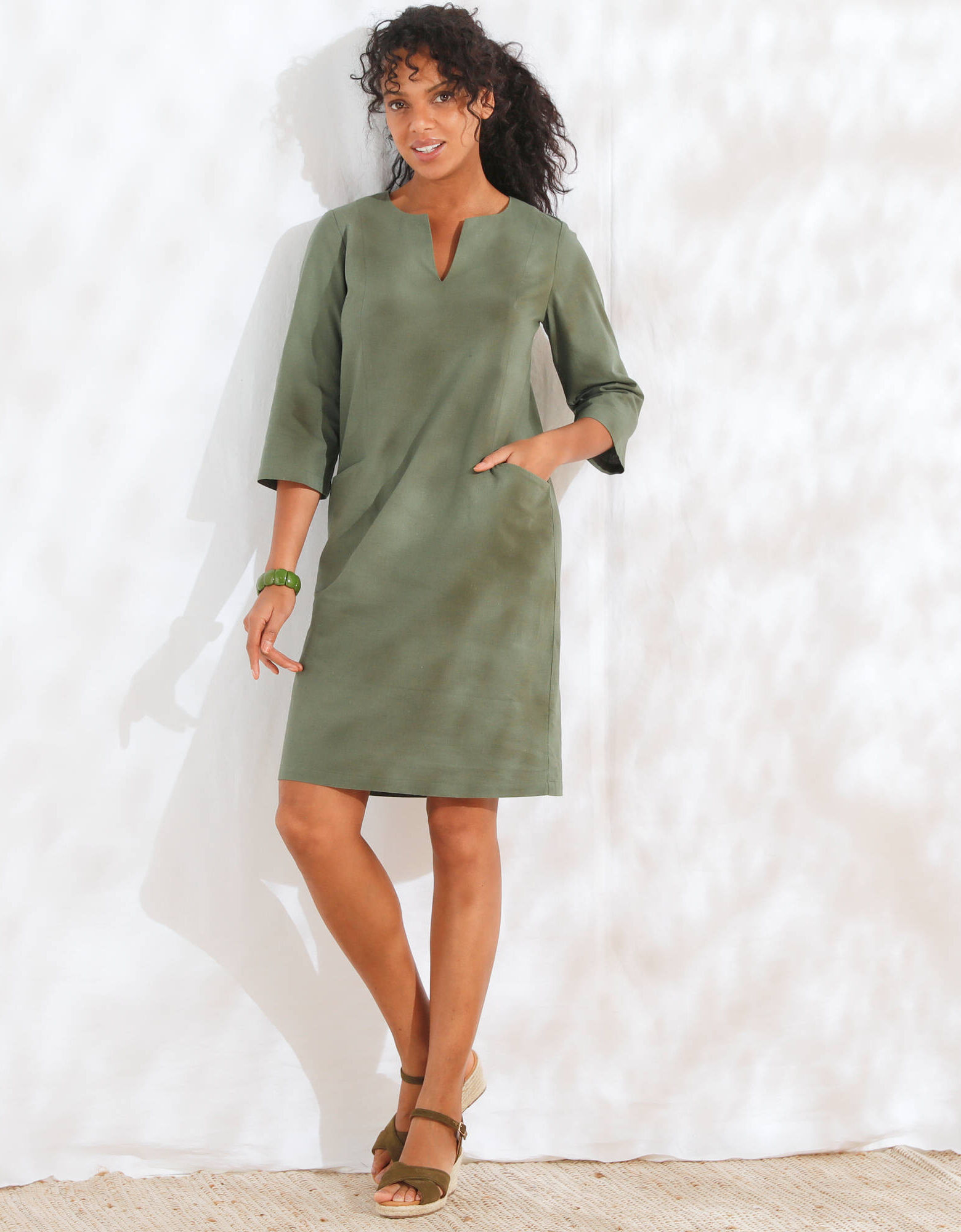 Robe forme housse unie, mélange coton-lin , bronze | Blancheporte