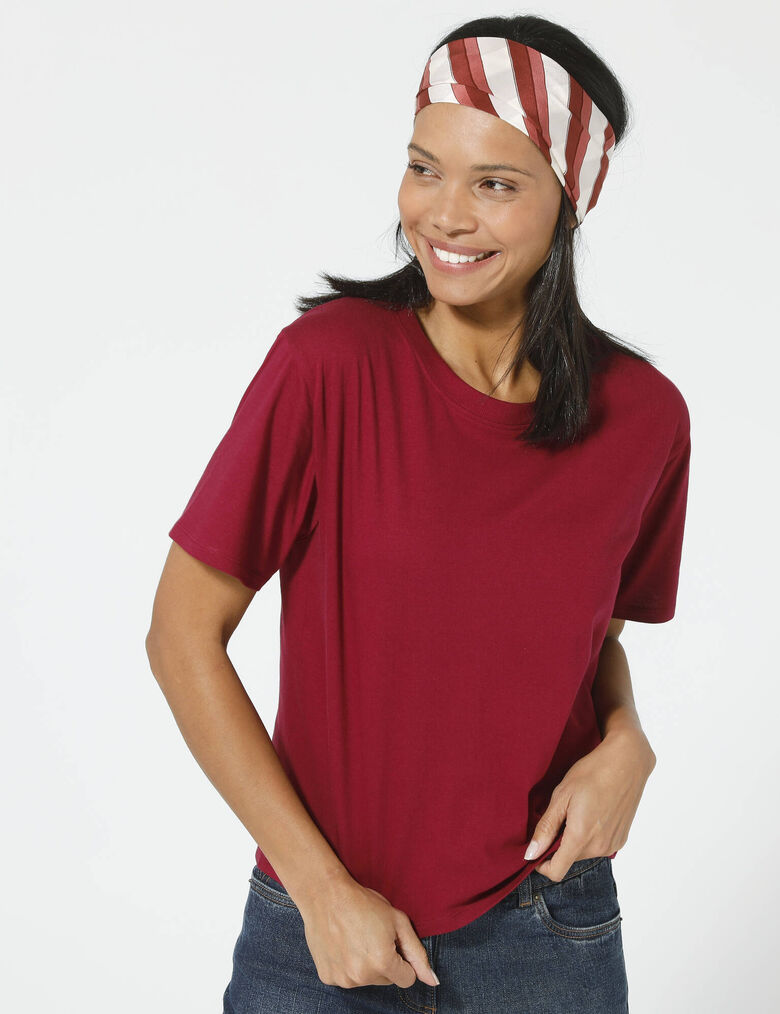 T-shirt boîte manches coudes, prune | Blancheporte