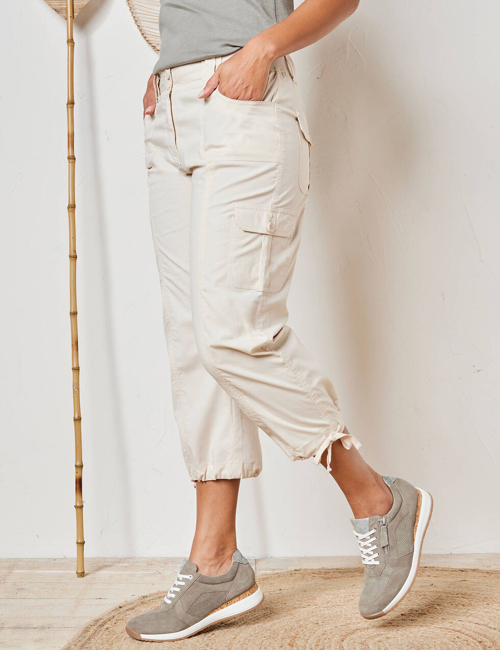 Pantacourt ceinture maille, beige | Blancheporte