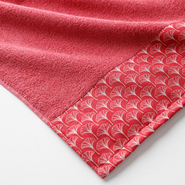 Éponge bouclette 420g/m² liteau imprimé ginkgo , framboise | Blancheporte