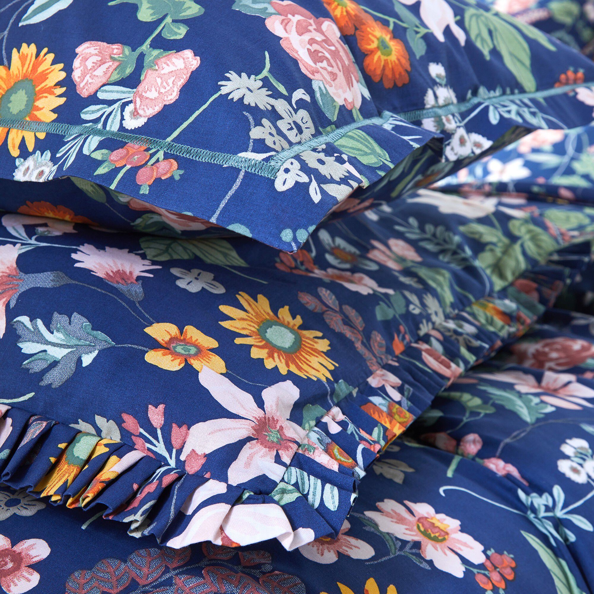 Linge de lit Kelly en coton imprimé floral, marine | Blancheporte