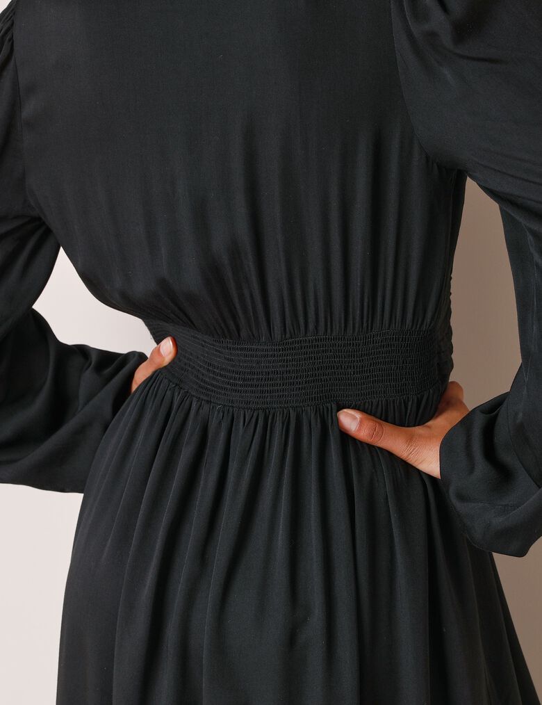 Robe évasée unie, satin, noir | Blancheporte