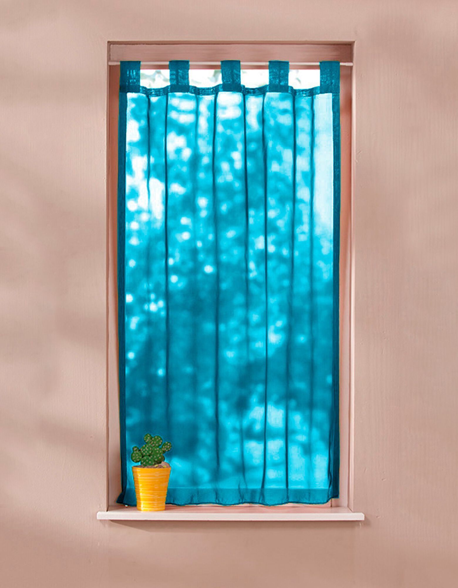 Vitrage droit voile uni finition pattes, bleu canard | Blancheporte