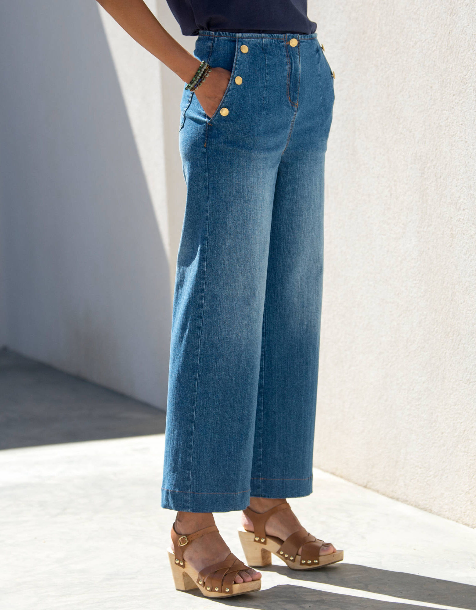 Jean flare, taille haute, stone used | Blancheporte