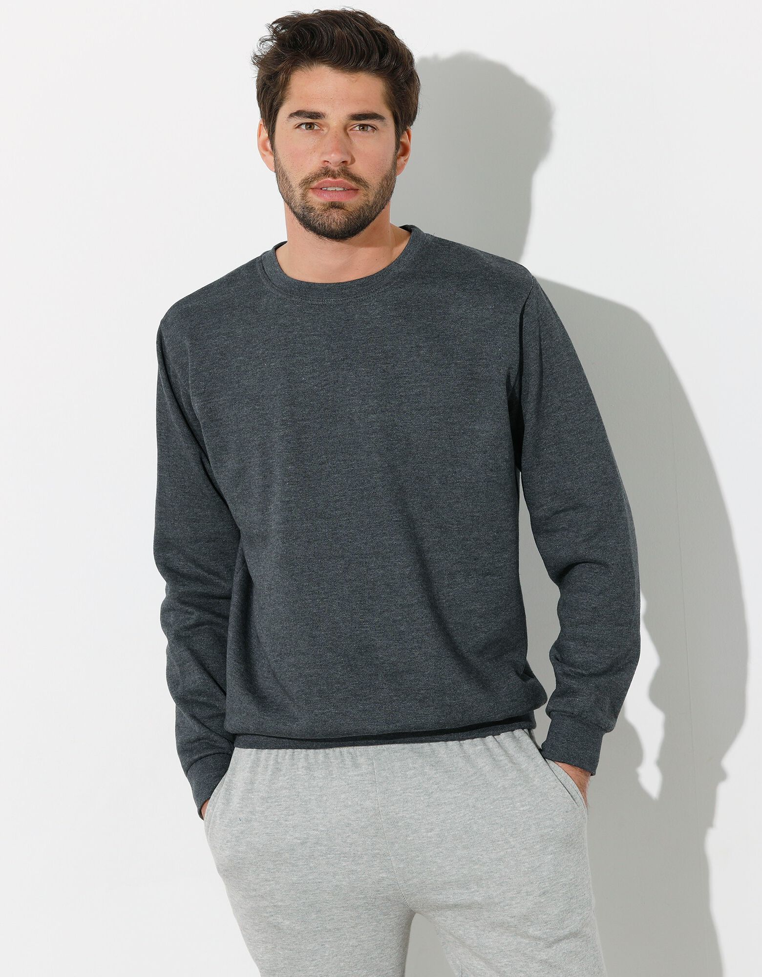 Sweat molleton col rond, anthracite chiné | Blancheporte