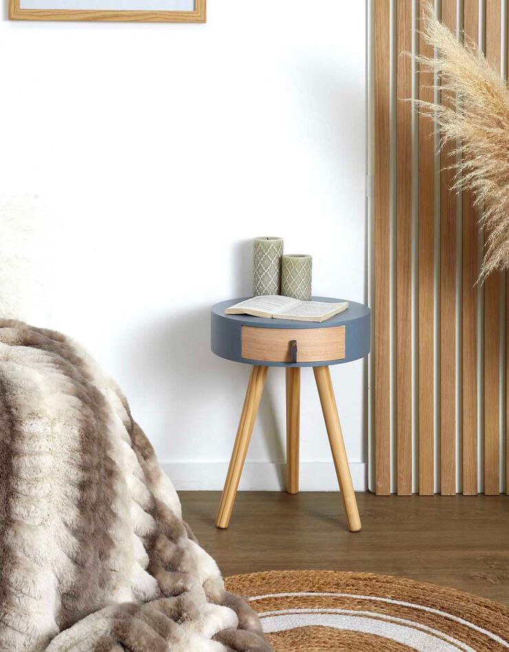 Table de chevet ronde bicolore TIHAME - 1 tiroir, gris | Blancheporte