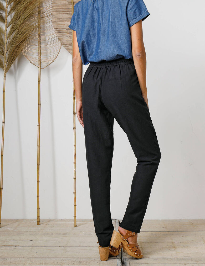 Pantalon fuselé fluide, lin-coton, noir | Blancheporte