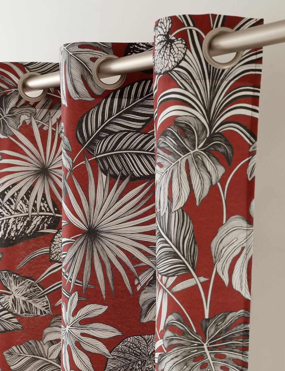 Rideau oeillets tamisant imprimé tropical, terracotta | Blancheporte