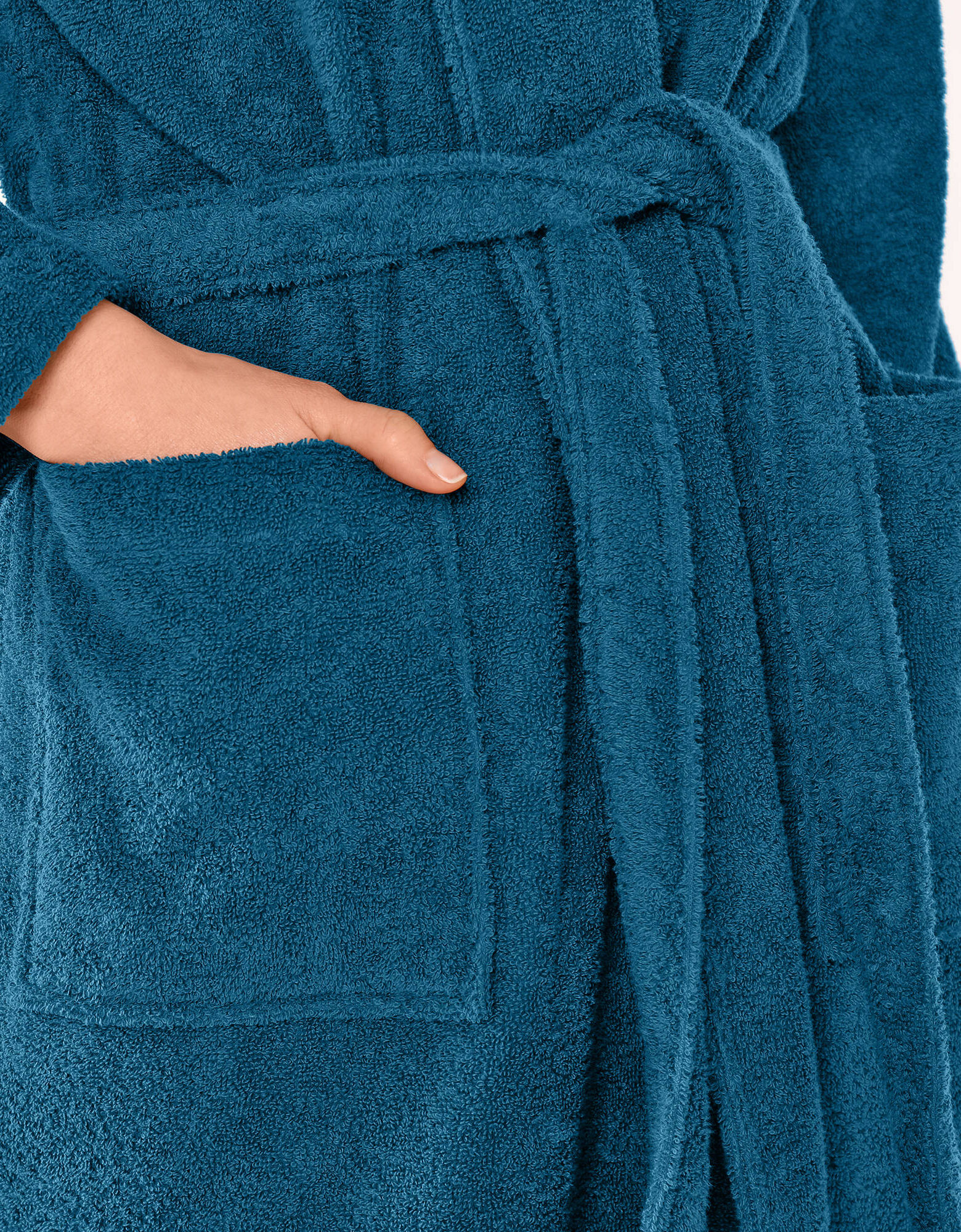 Peignoir mixte adulte col châle éponge bouclette, bleu paon | Blancheporte