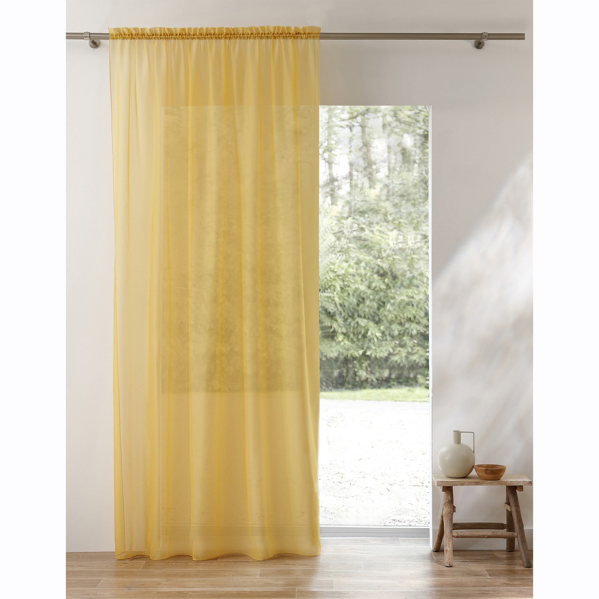 Panneau voile uni finition galon fronceur, jaune | Blancheporte