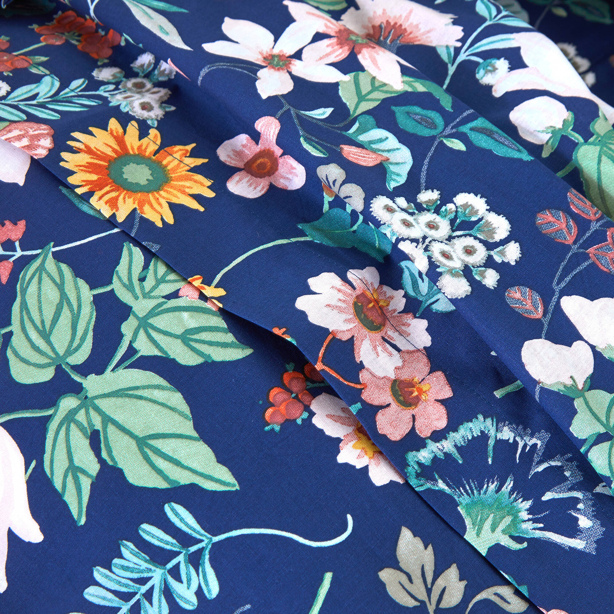 Linge de lit Kelly en coton imprimé floral, marine | Blancheporte