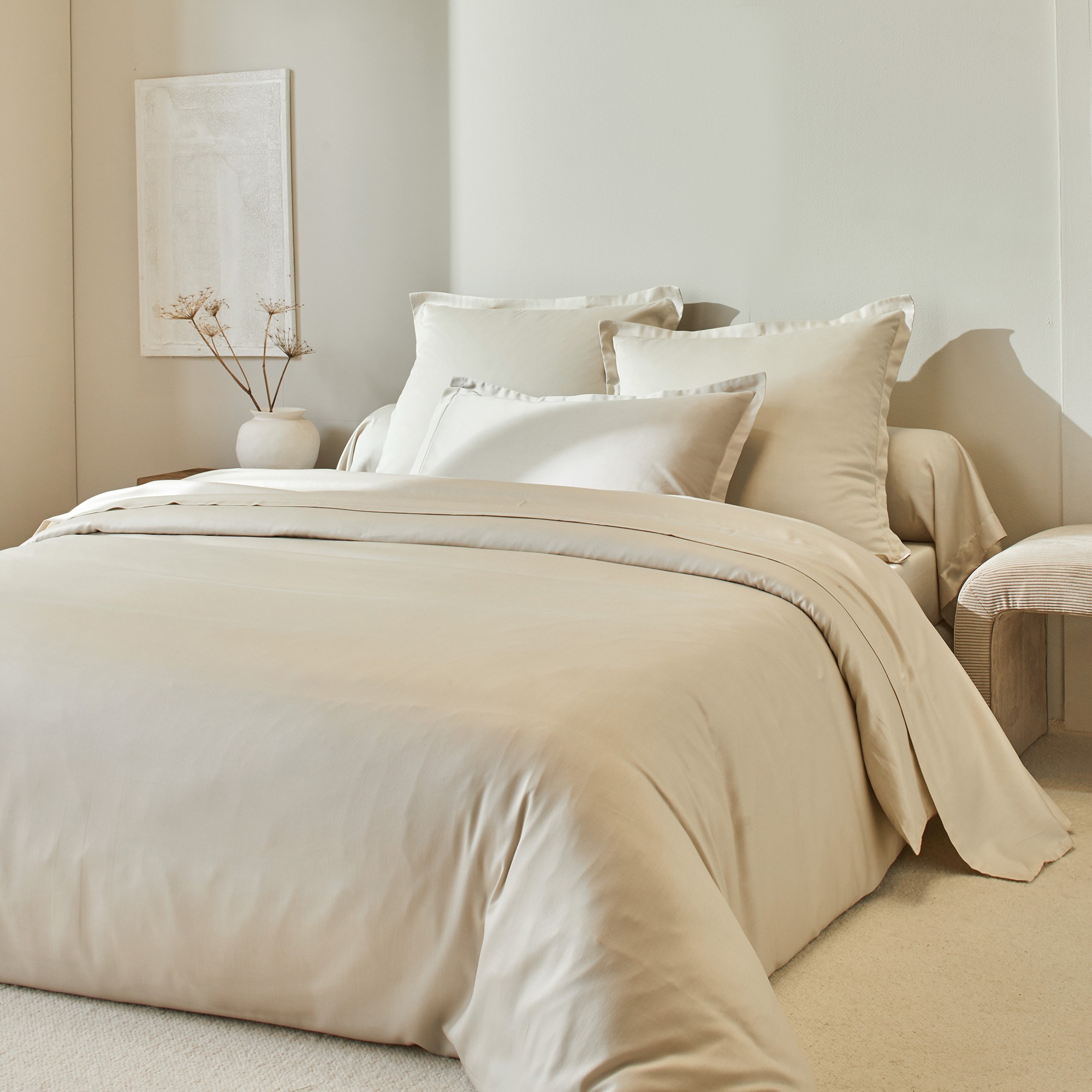 Linge de lit satin uni, beige clair | Blancheporte